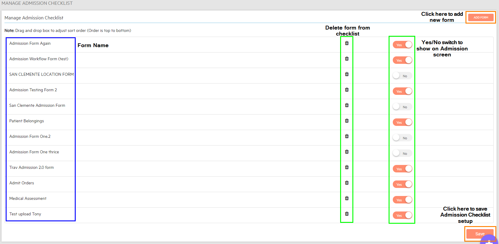 Customizing Admissions Checklist